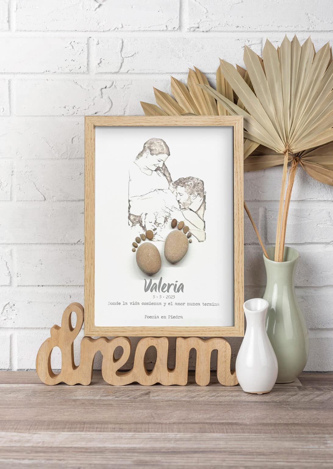 Cuadro en Piedra Familia y Piecitos Bebé - Poesía en Piedra