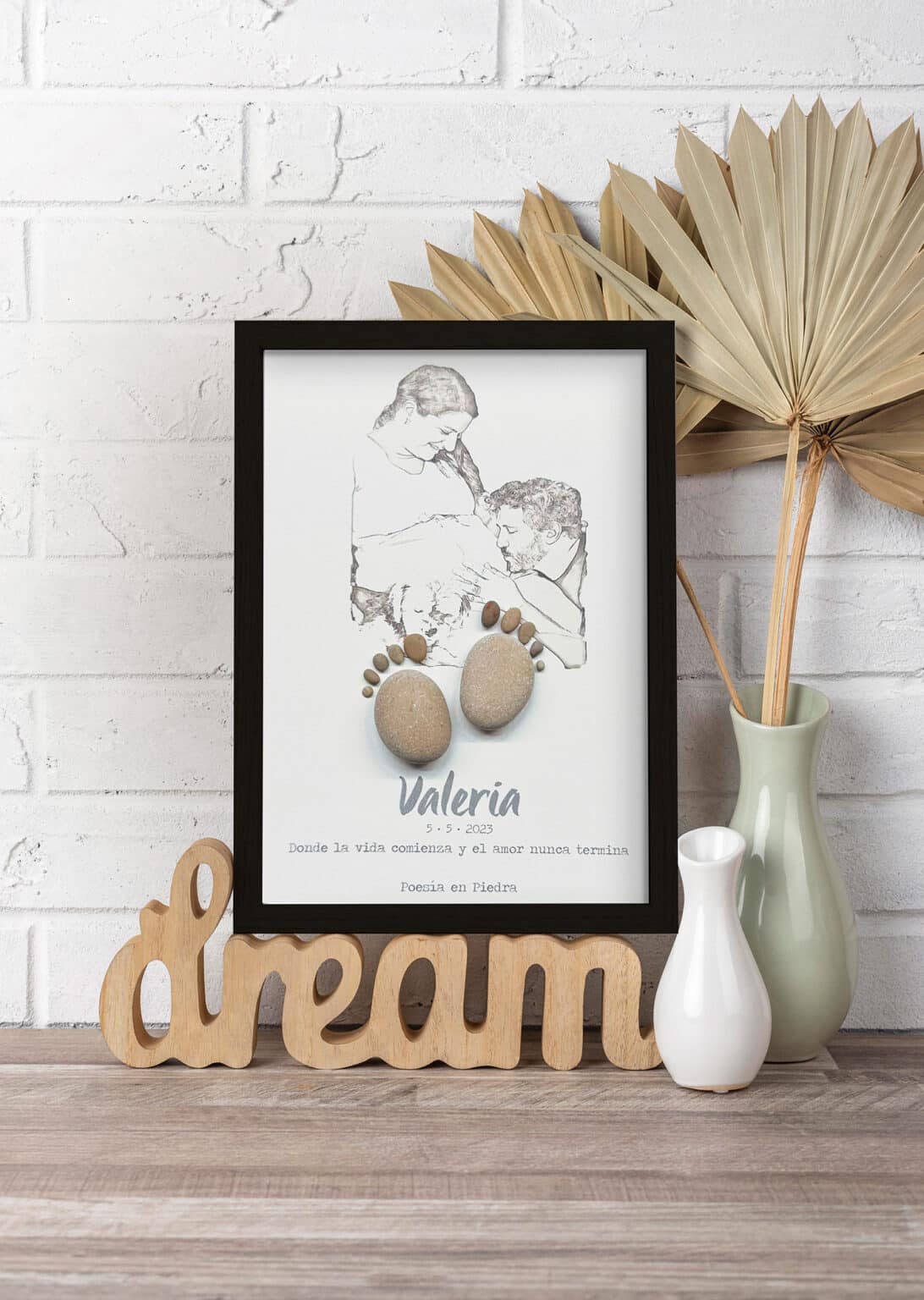 Cuadro en Piedra Familia y Piecitos Bebé - Poesía en Piedra